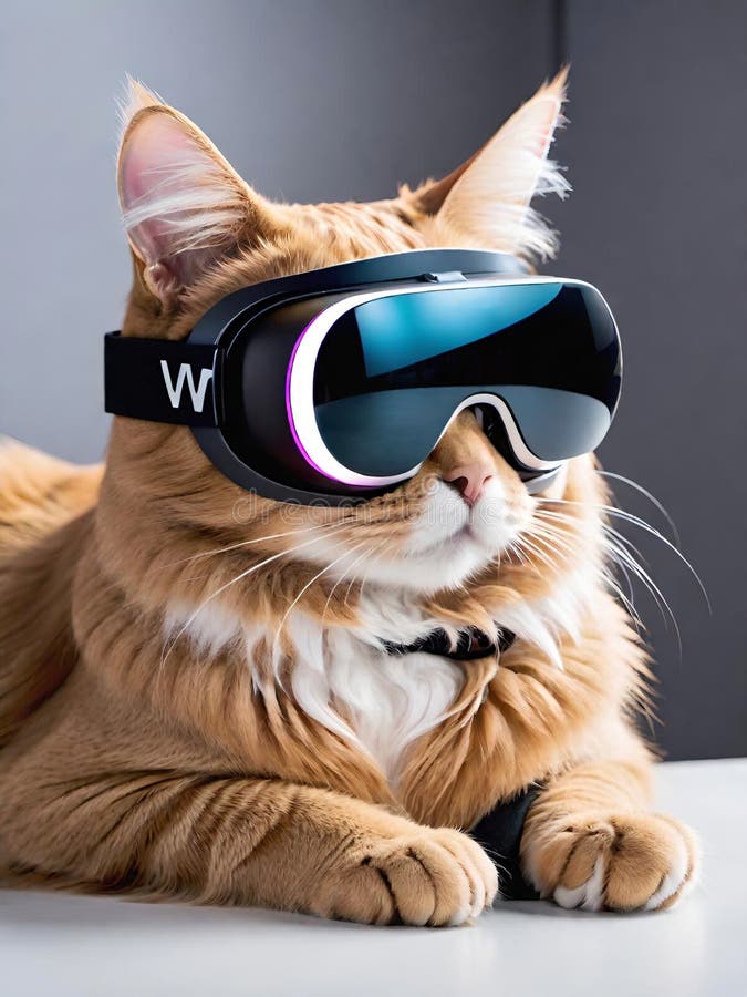 Cat in a White and Blue VR Glasses Stock Illustration - Illustration of ...