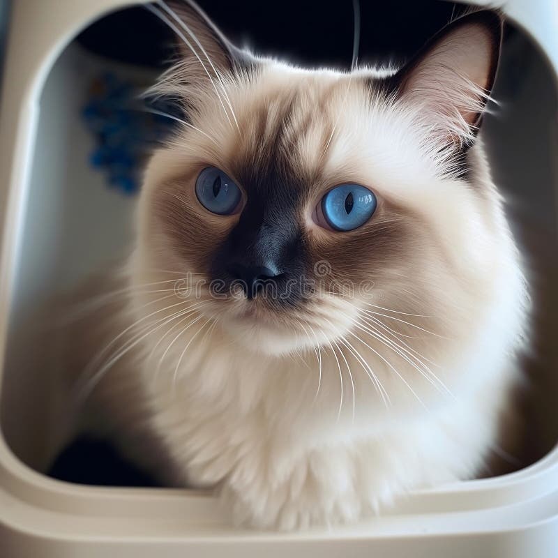 Cat, White Ragdoll Cat, Illustration, Generative AI Stock Illustration ...