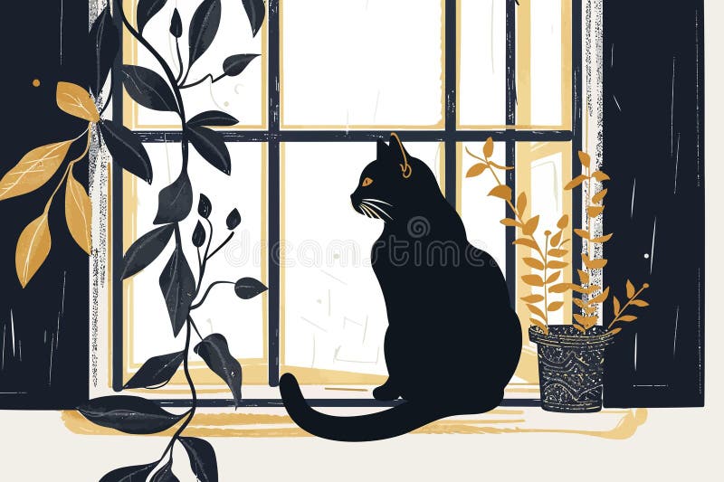 Cat in a Window Stock Image Isolated Vector Style Stock Vector ...