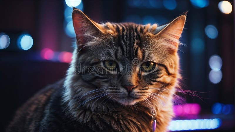 Cat with Wing and Neon Light Generative AI Stock Illustration ...