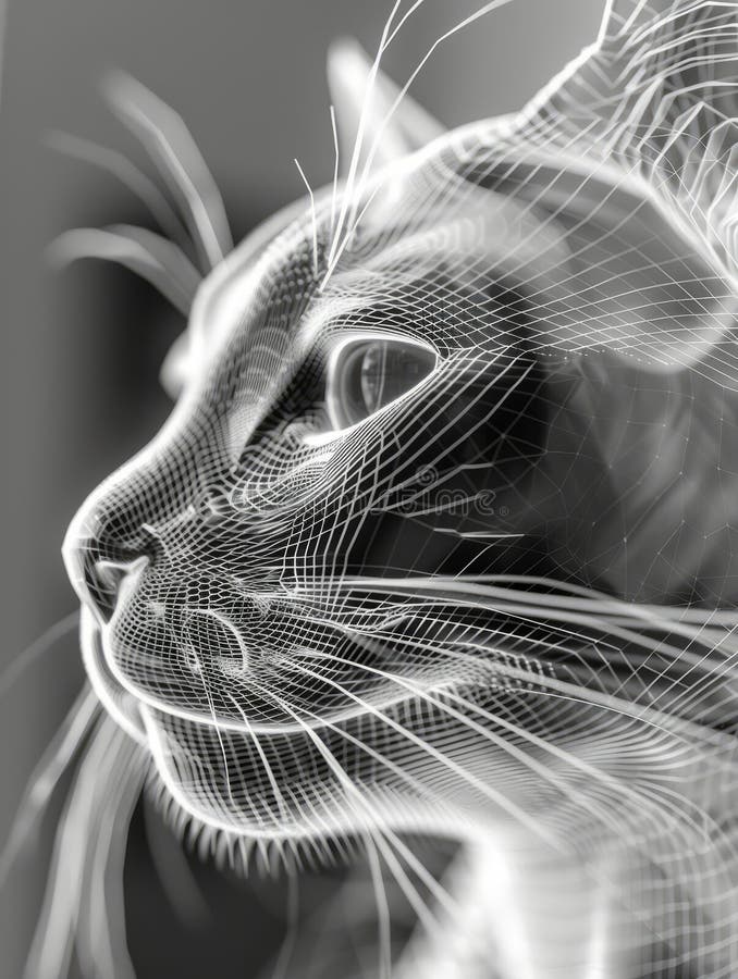 Cat with Wireframe Design, Digital and Futuristic Theme. Stock Photo ...