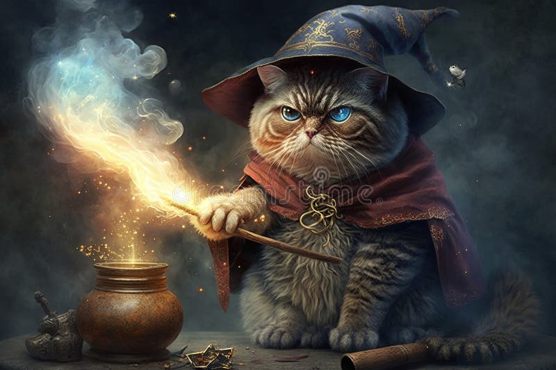 Cat Wizard Casting Spell Illustration Generative Ai Stock Illustration - Illustration of casting ...