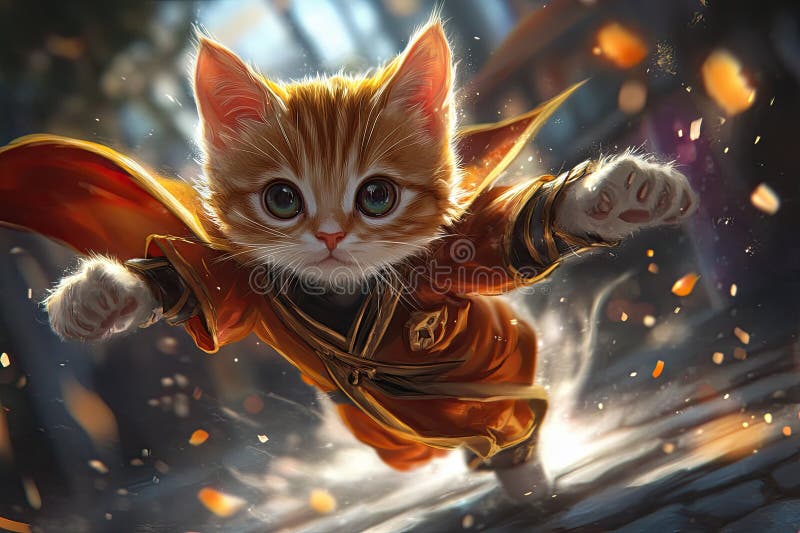 WIzard Cat Flying Animal Illustration Caricature Generative AI Stock Illustration - Illustration ...