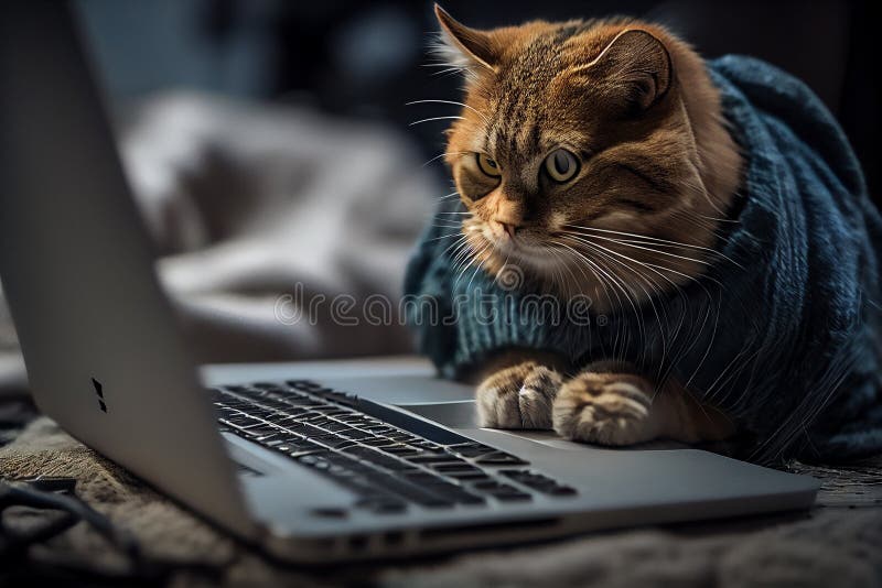 Cat Working on a Laptop.generative Ai Stock Illustration - Illustration ...