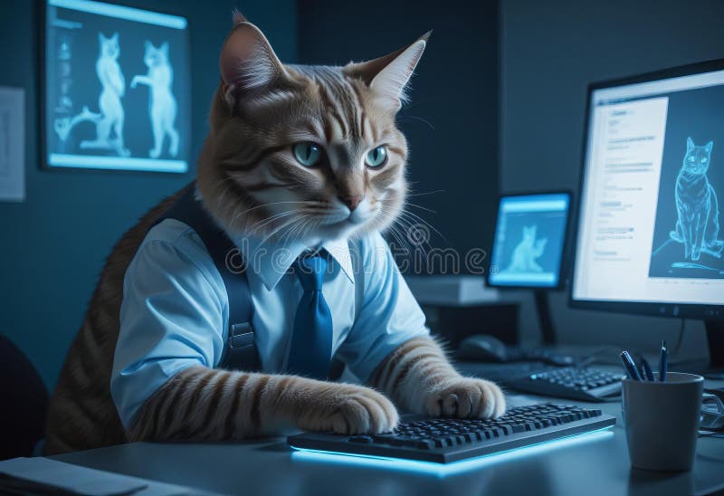 Cat is Working at the Office Stock Illustration - Illustration of ...