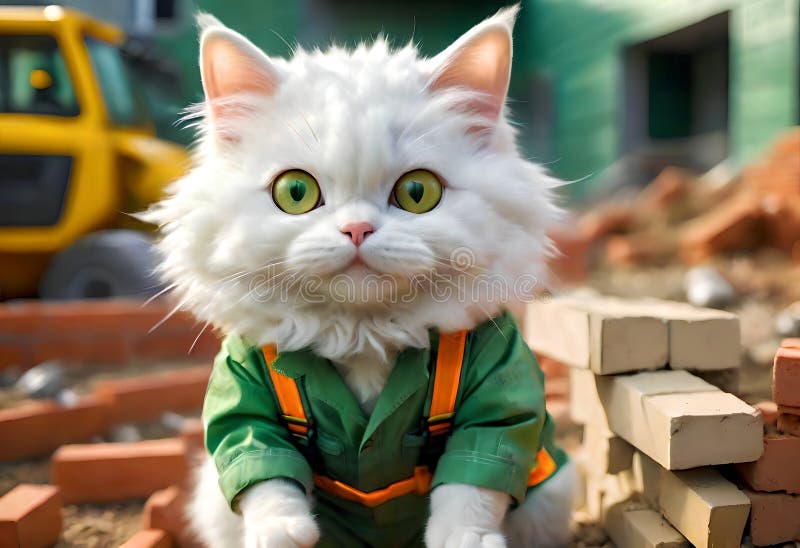 The Cat Works in the Construction Industry. Stock Image - Image of ...