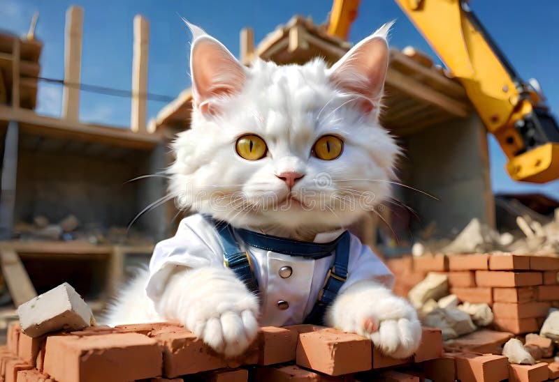 The Cat Works in the Construction Industry. Stock Photo - Image of ...