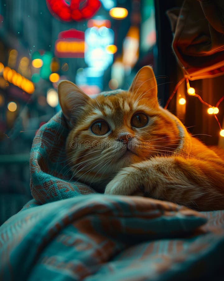 A Cat is Wrapped Up in a Blanket Stock Image - Image of domestic ...