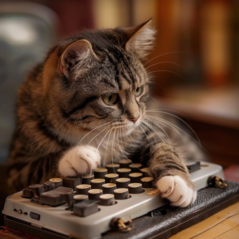 Cat Writer Typing on a Mini Keyboard Stock Photo - Image of digital ...