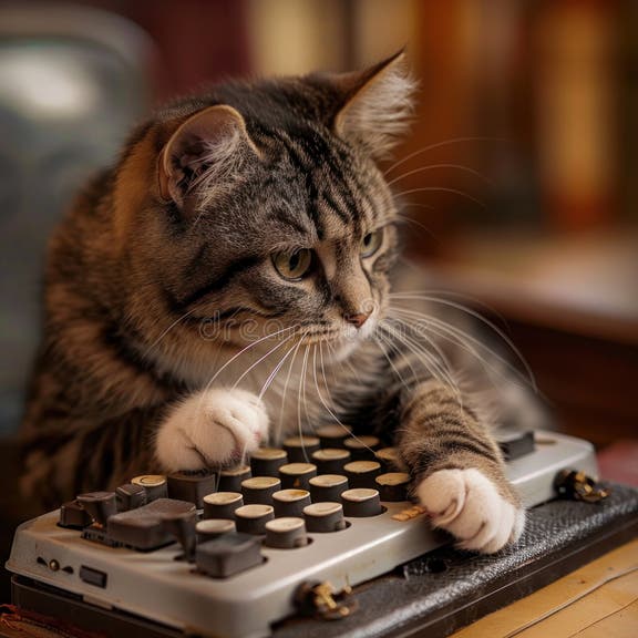 Cat Writer Typing on a Mini Keyboard Stock Photo - Image of digital ...