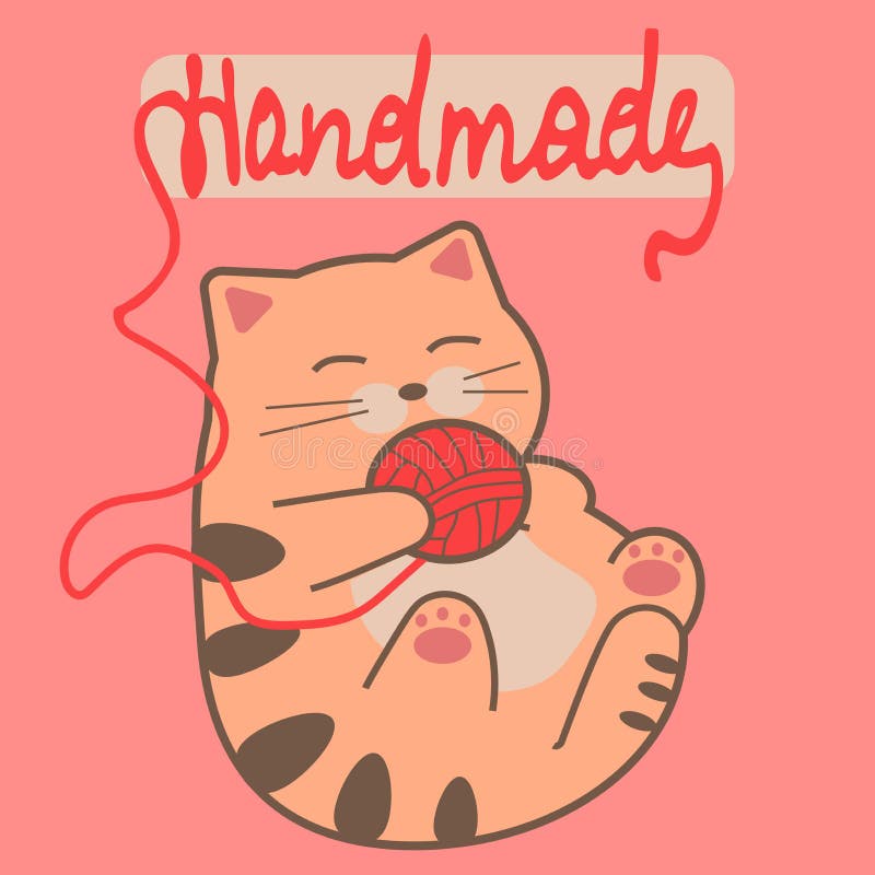 Cat with yarn stock vector. Illustration of pets, animals - 77838338