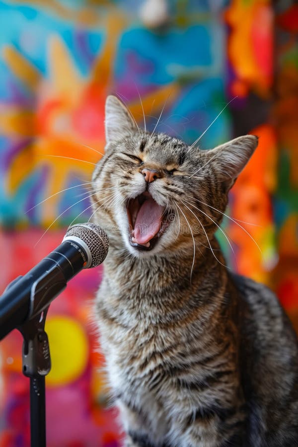 A Cat Singing into a Microphone with Its Mouth Open. Generative AI ...