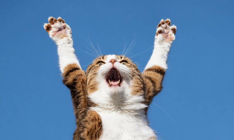 Cat Yelling with Paws in the Air Stock Illustration - Illustration of ...