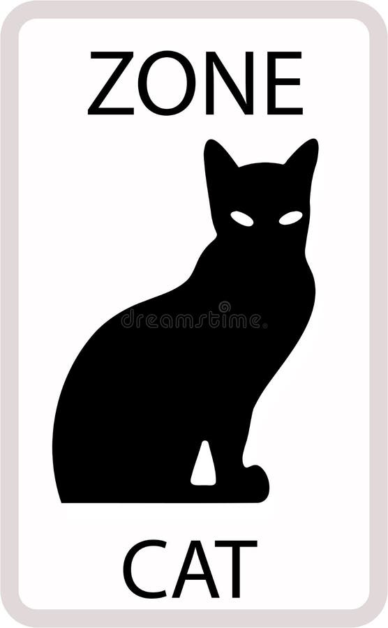 Cat Zone Sign with Cat Silhouette in Gray Frame Stock Illustration ...