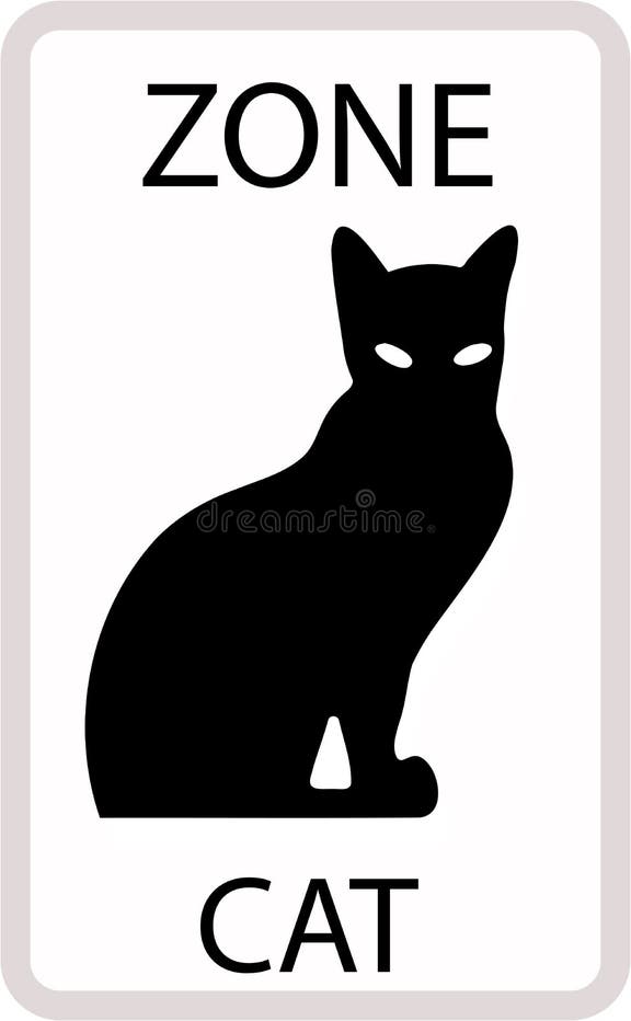 Cat Zone Sign with Cat Silhouette in Gray Frame Stock Illustration ...