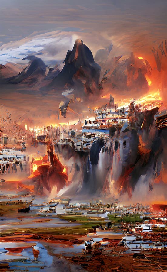 Cataclysm on earth stock illustration. Illustration of painting - 272303418