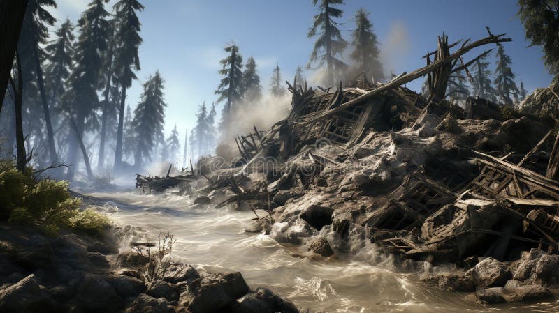 A Cataclysmic and Awe-inspiring Scene of an Disaster Situation Stock ...