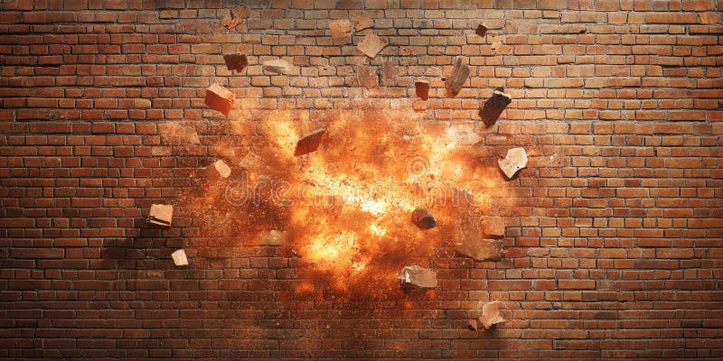 A Cataclysmic Explosion Erupts from a Brick Wall, Sending a Shower of ...