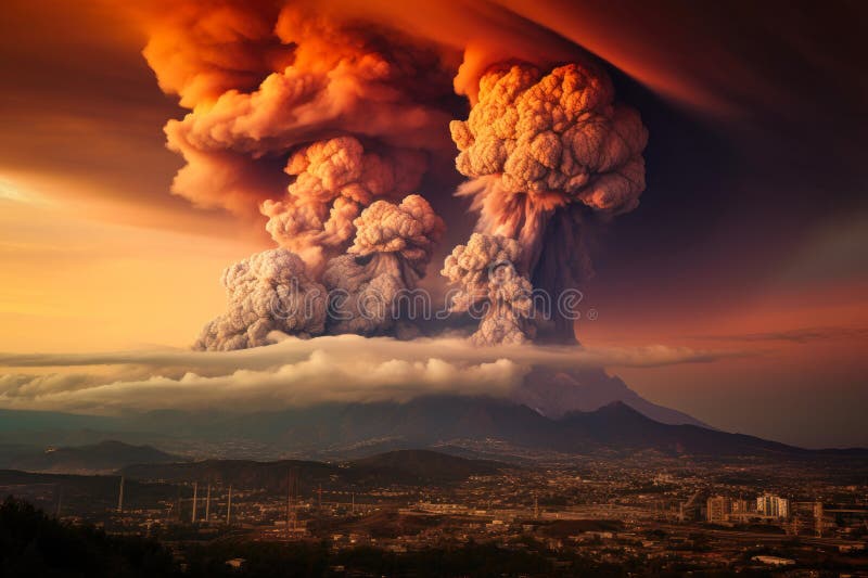 Cataclysmic Volcanic Eruption Engulfs the Sky. Stock Illustration ...