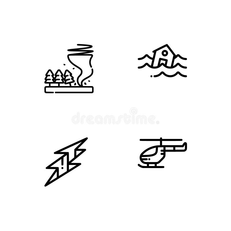 Cataclysms and Natural Disasters Outline Icons Set EPS 10 Vector Format ...