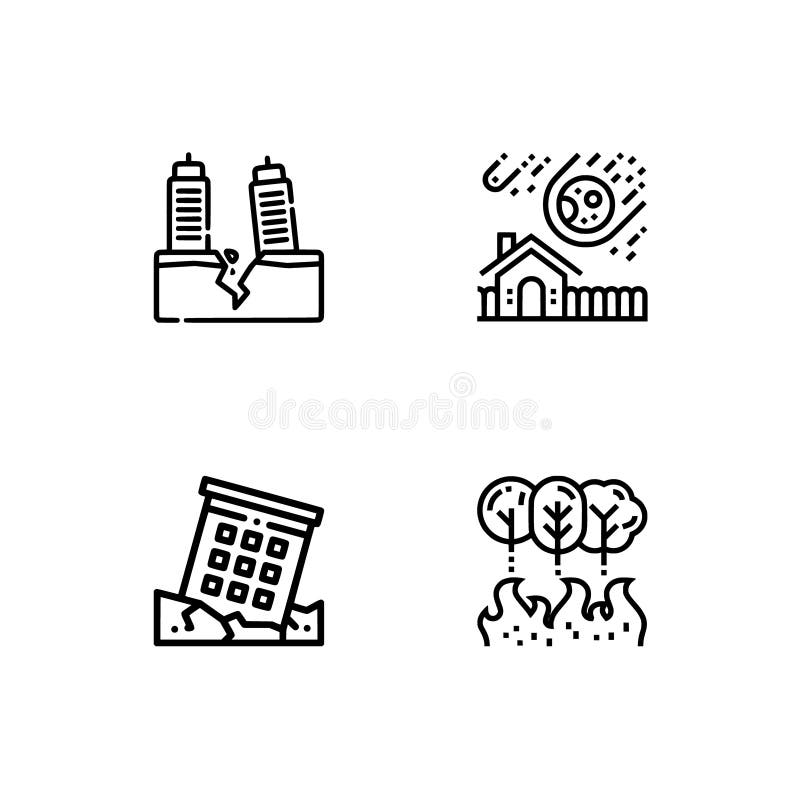 Cataclysms and Natural Disasters Outline Icons Set EPS 10 Vector Format ...
