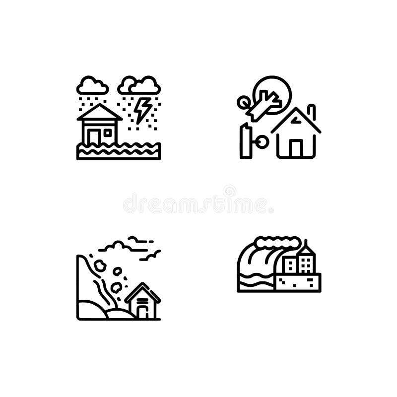 Cataclysms and Natural Disasters Outline Icons Set EPS 10 Vector Format ...