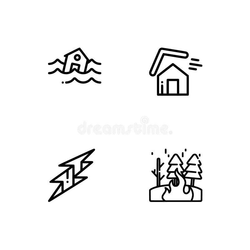 Cataclysms and Natural Disasters Outline Icons Set EPS 10 Vector Format ...