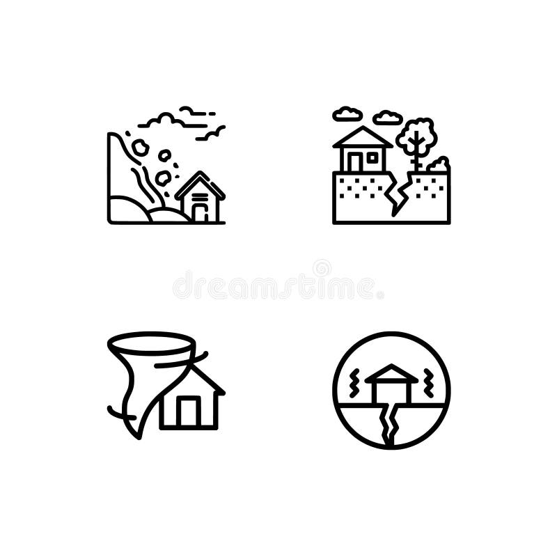 Cataclysms and Natural Disasters Outline Icons Set EPS 10 Vector Format ...