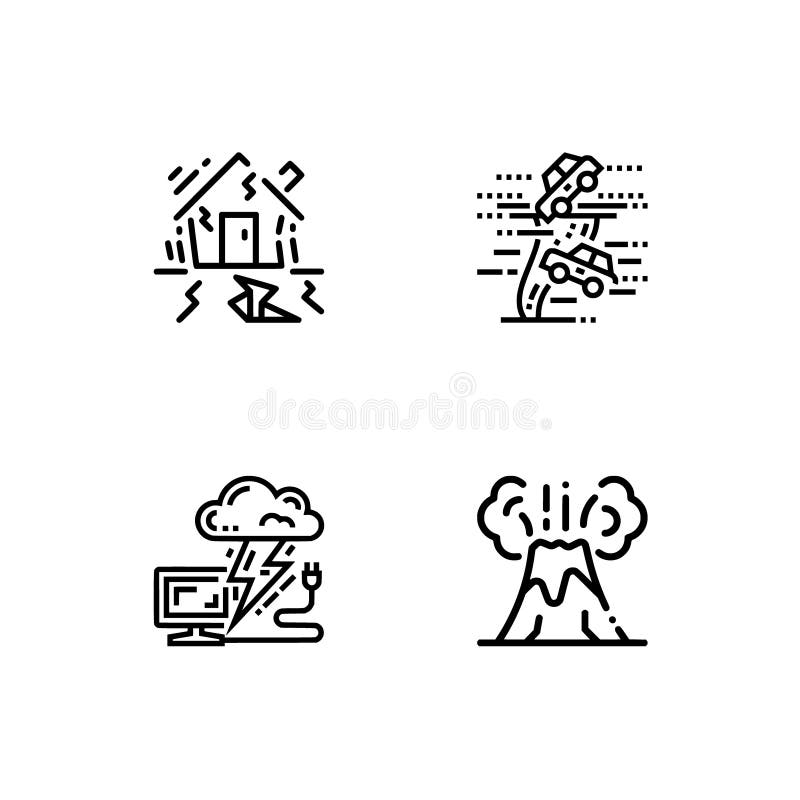 Cataclysms and Natural Disasters Outline Icons Set EPS 10 Vector Format ...