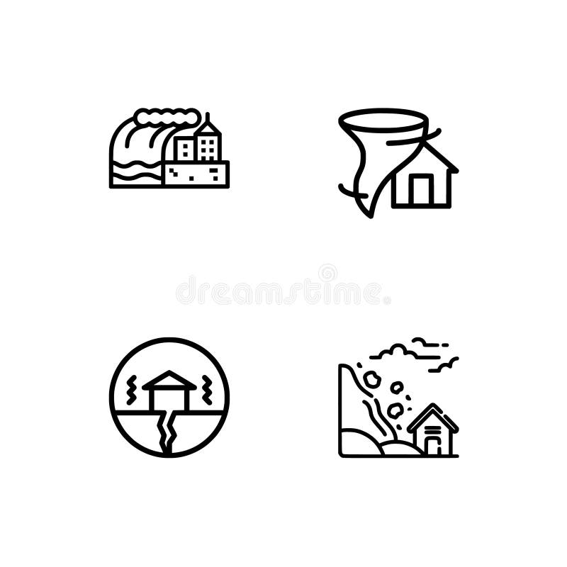 Cataclysms and Natural Disasters Outline Icons Set EPS 10 Vector Format ...