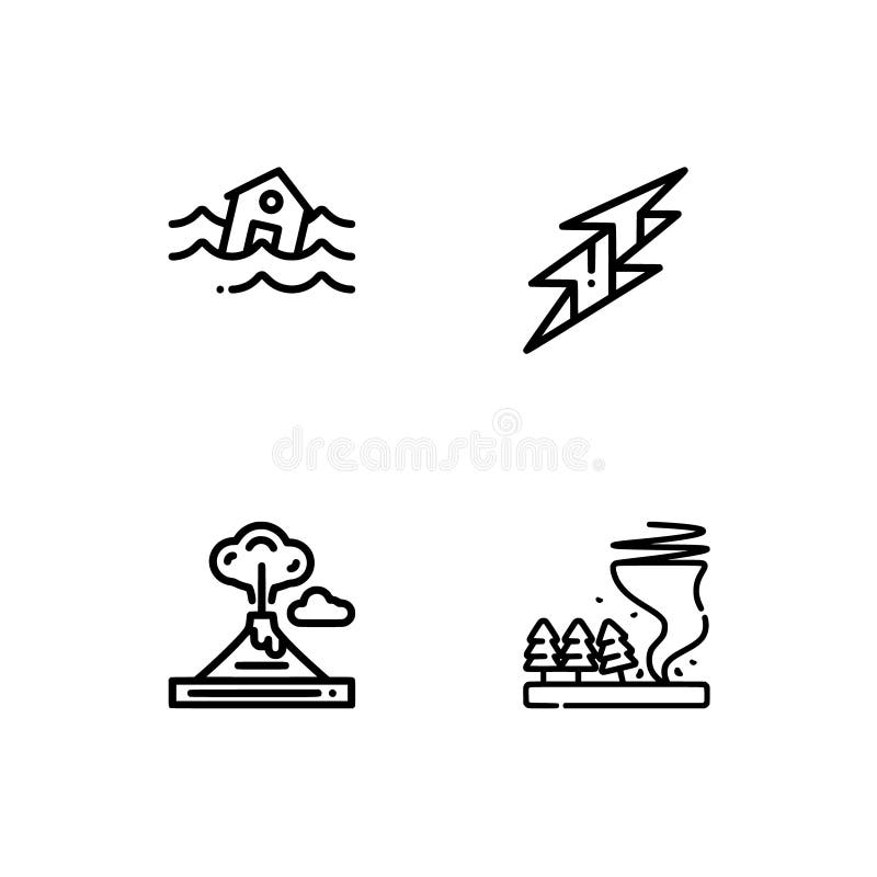 Cataclysms and Natural Disasters Outline Icons Set EPS 10 Vector Format ...
