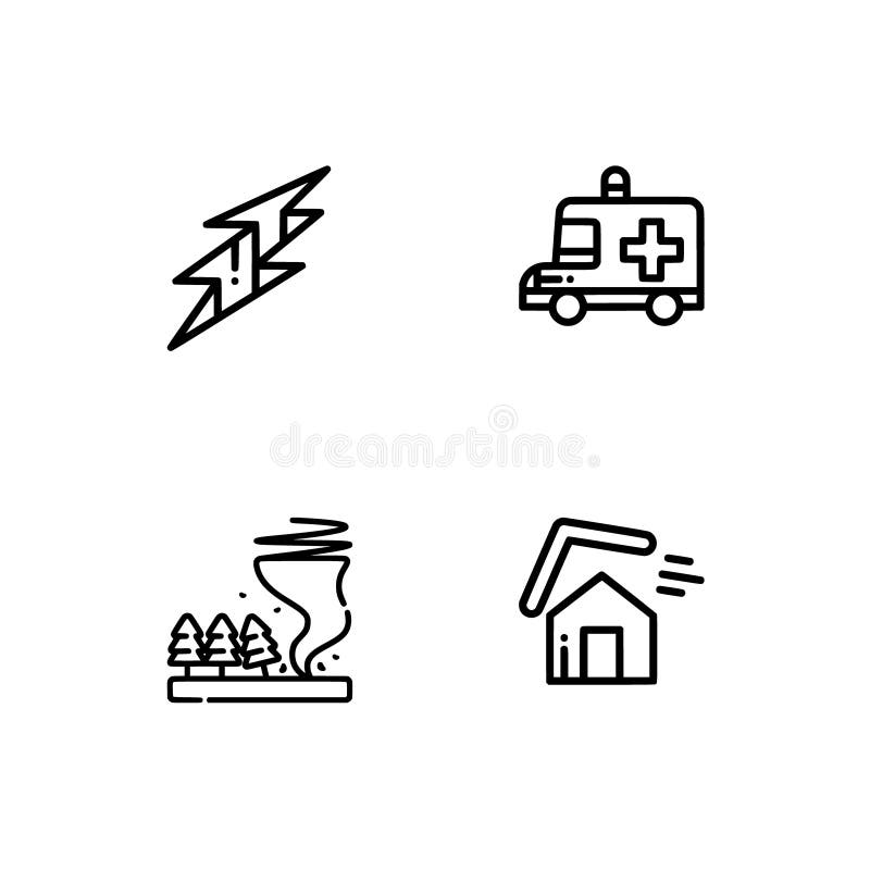 Cataclysms and Natural Disasters Outline Icons Set EPS 10 Vector Format ...
