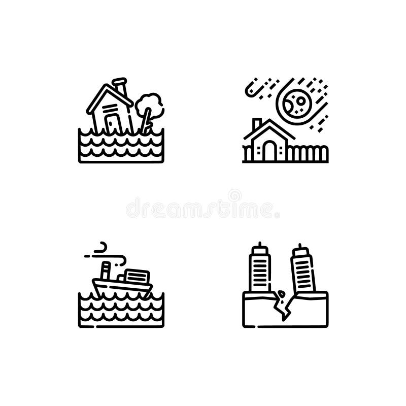 Cataclysms and Natural Disasters Outline Icons Set EPS 10 Vector Format ...