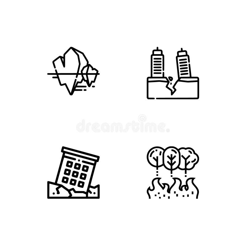 Cataclysms and Natural Disasters Outline Icons Set EPS 10 Vector Format ...