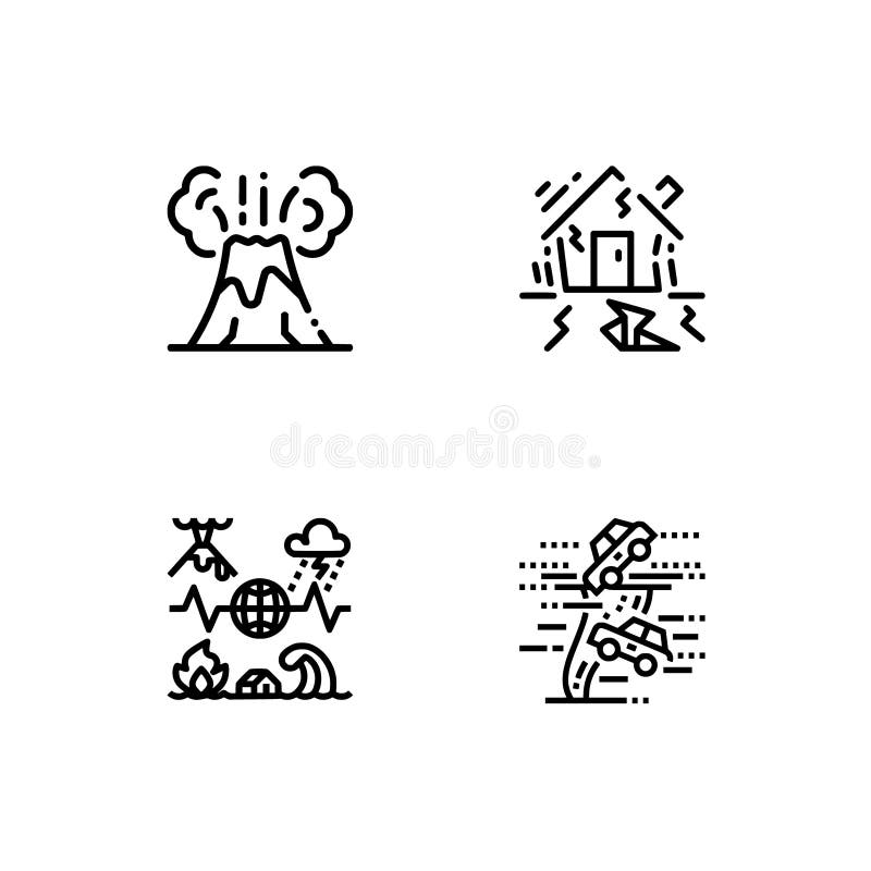 Cataclysms and Natural Disasters Outline Icons Set EPS 10 Vector Format ...