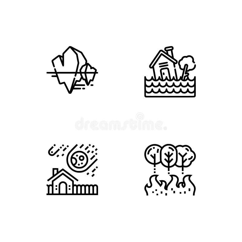 Cataclysms and Natural Disasters Outline Icons Set EPS 10 Vector Format ...