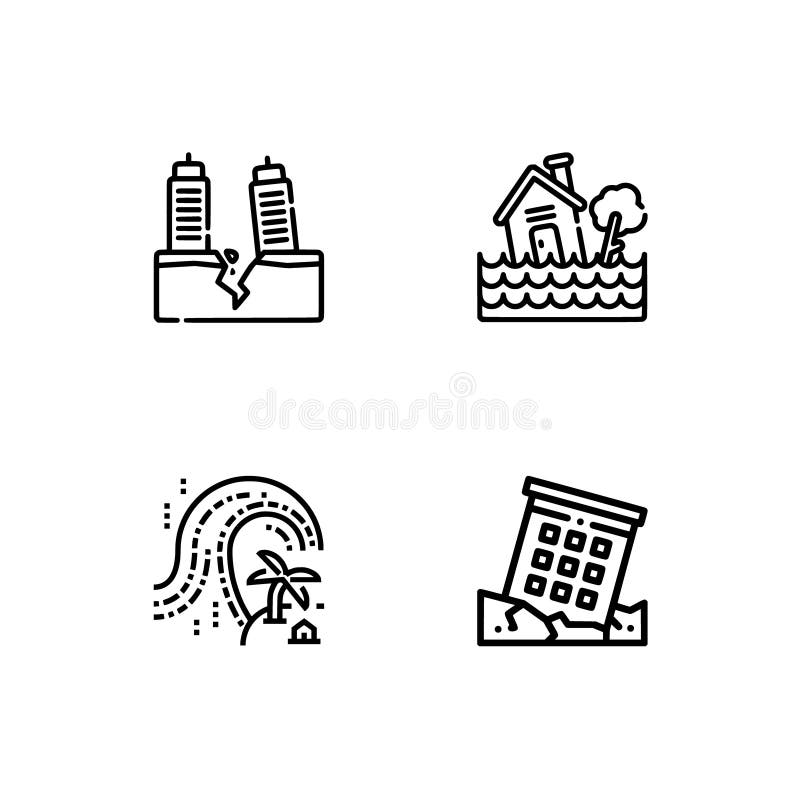 Cataclysms and Natural Disasters Outline Icons Set EPS 10 Vector Format ...