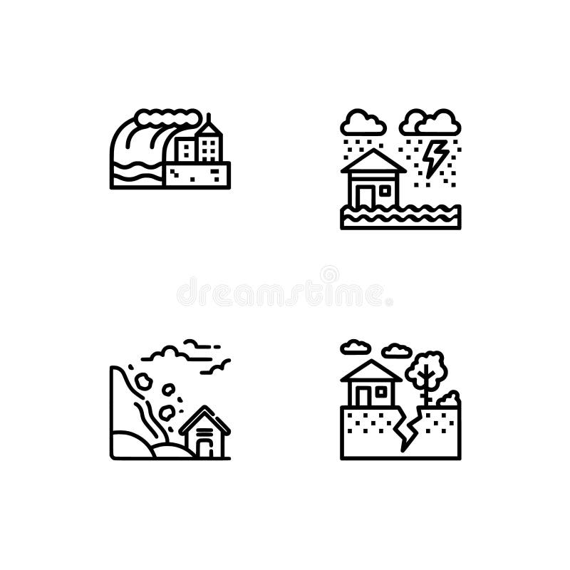Cataclysms and Natural Disasters Outline Icons Set EPS 10 Vector Format ...