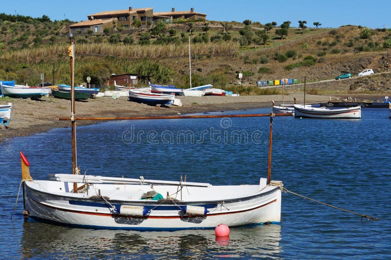 Catalan boat near a beach stock photo. Image of scenic - 28474196
