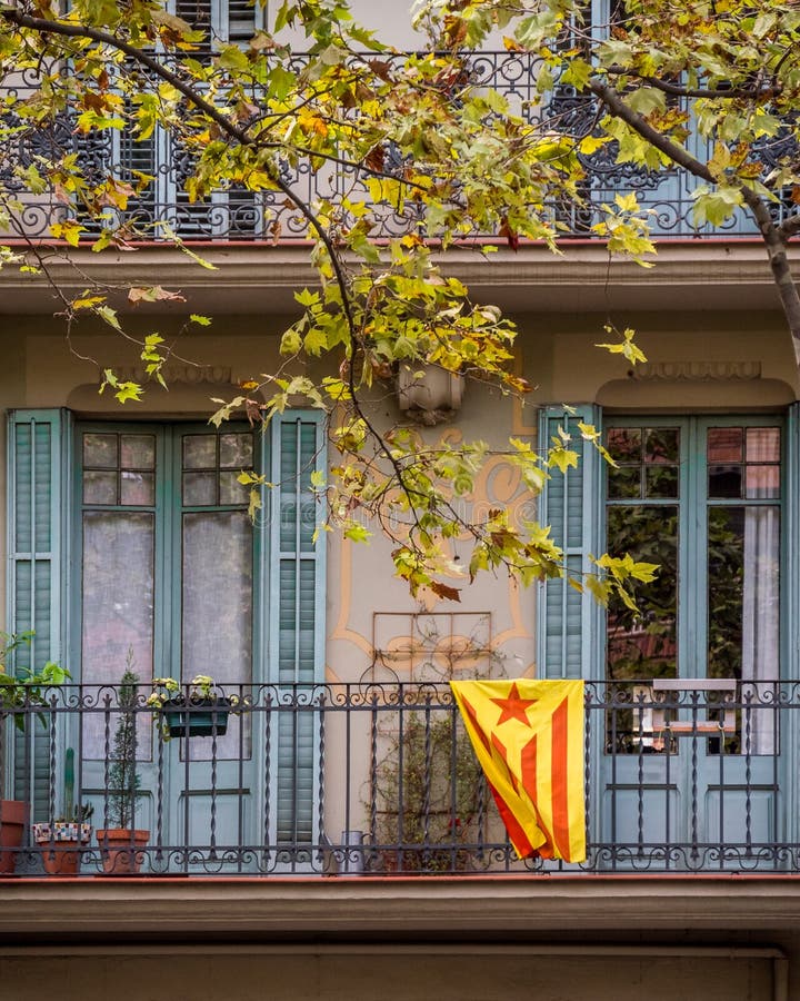 Catalan Flag on the Balcony Railing Editorial Stock Photo - Image of ...
