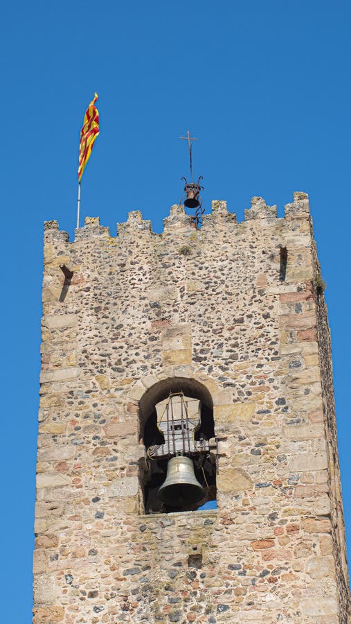 Catalan Flag Waving in the Blue Sky Stock Photo - Image of spain ...