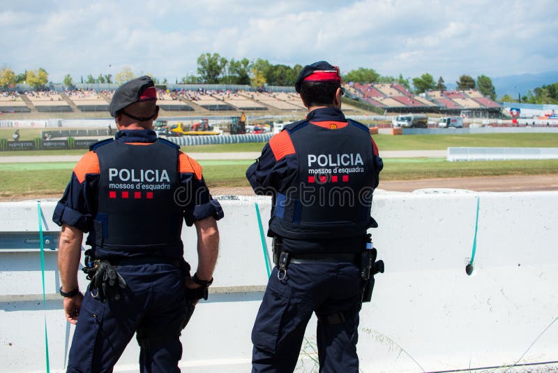 Catalan Police Mossos Securing Sants Station Entry in Barcelona ...