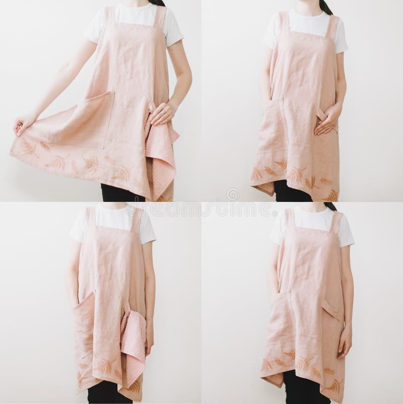 Catalog of Kitchen Linen Apron on a Female Model, Front View Three ...