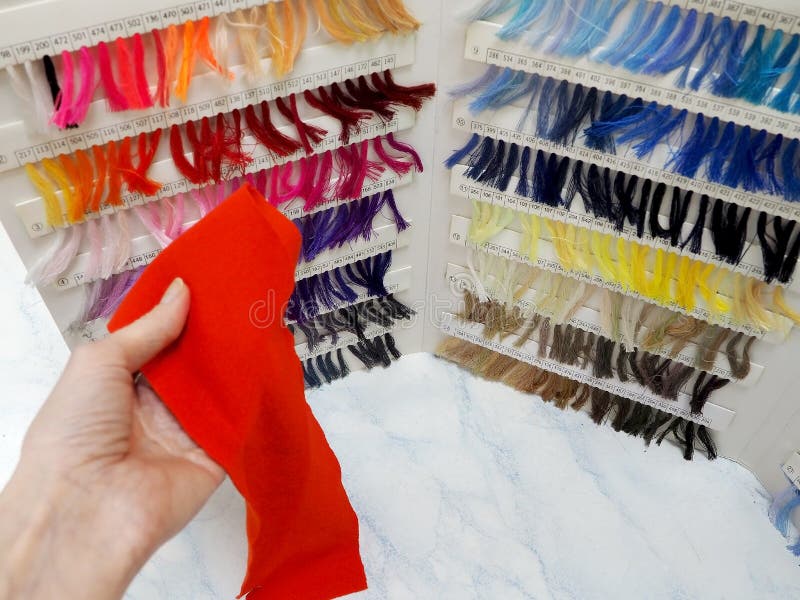 Thread Sample Color Card and Fabric Stock Photo - Image of material ...