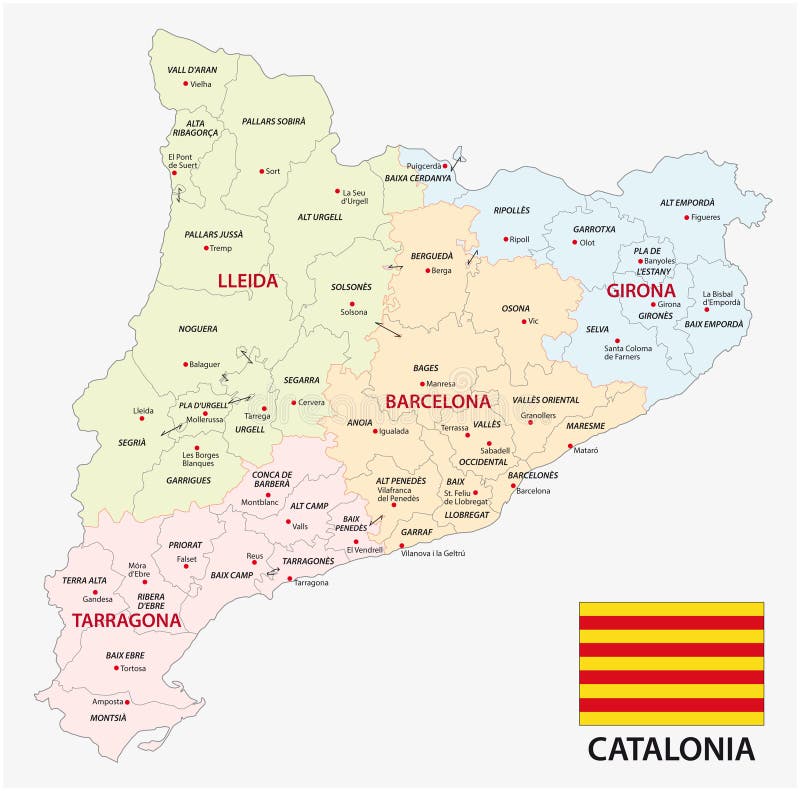 Catalonia Administrative and Political Vector Map with Flag Stock ...
