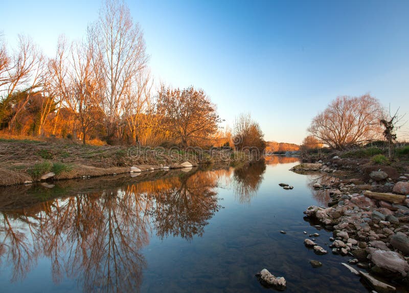 Catalonia Congost River Sunset River Trees Stock Image - Image of ...