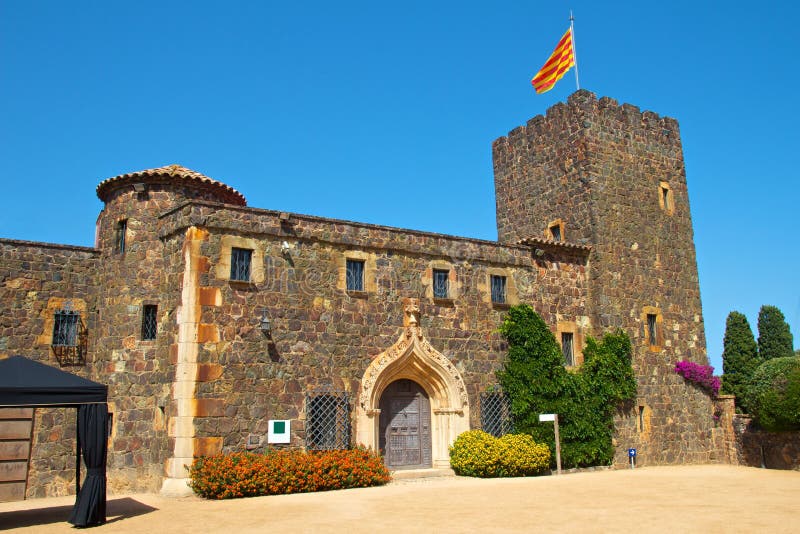 Catalonian castle stock image. Image of flag, entry, stone - 27272545