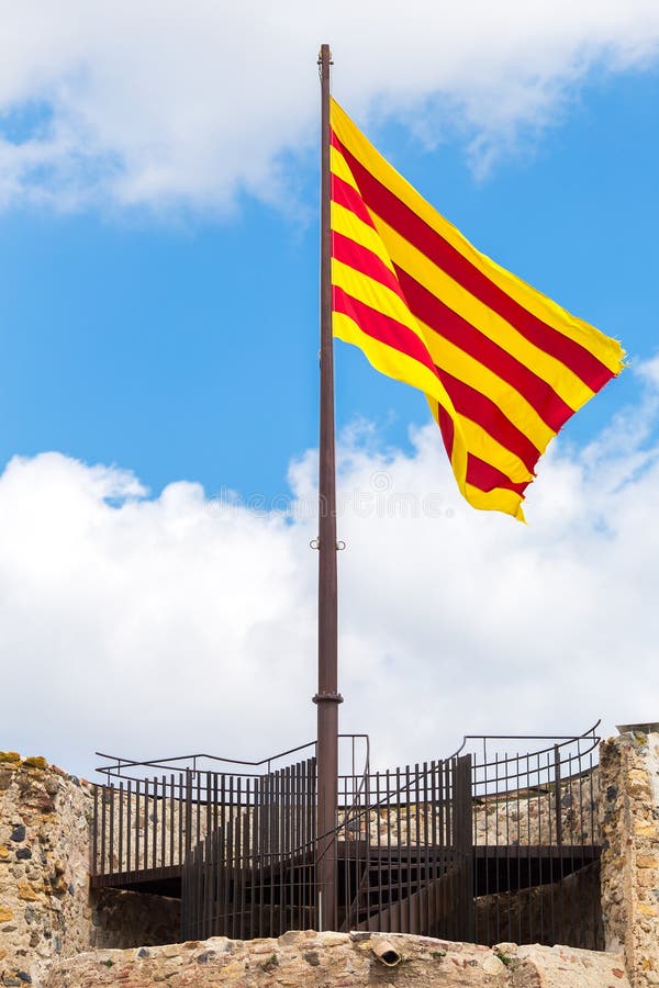 Catalonian Flag on Top of Ancient Tower Stock Photo - Image of tower ...