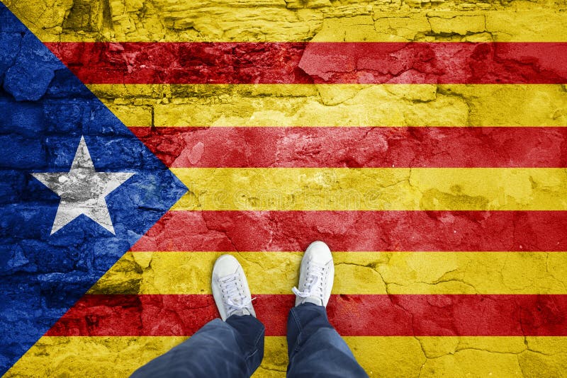 Catalonian flag with a man stock photo. Image of crash - 103470392