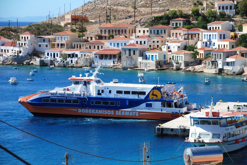 Catamaran Ferry Boat, Halki Island Editorial Image - Image of coastline ...